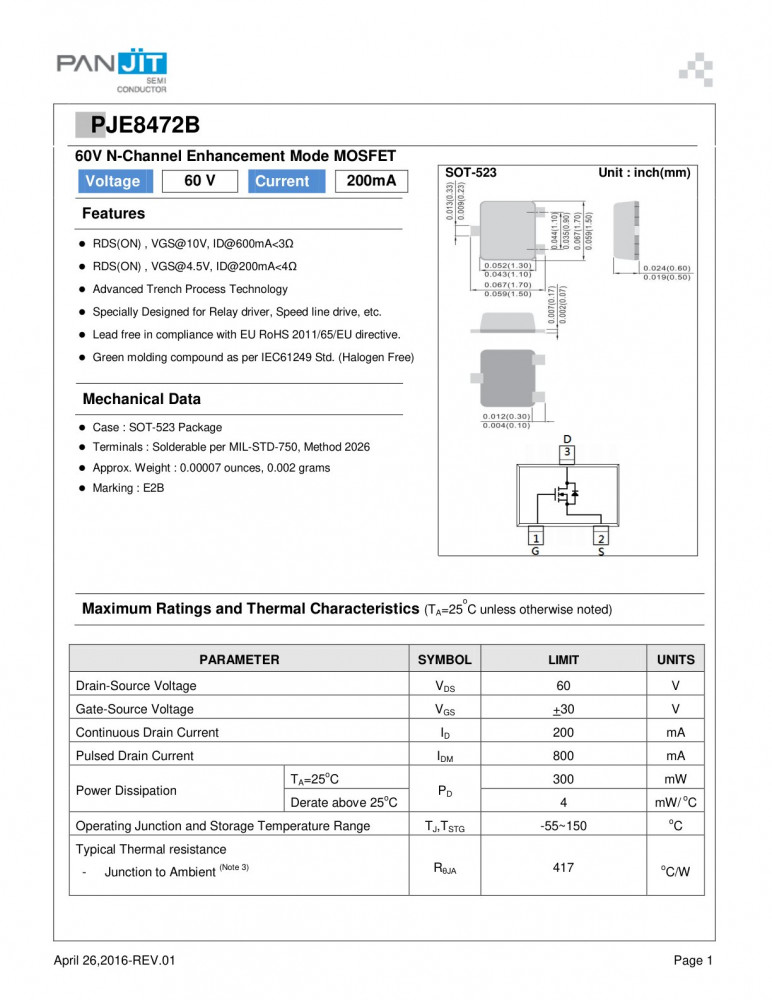 PJE8472B datasheet page 1