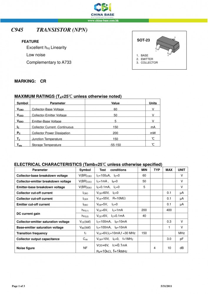 CBI C945 datasheet page 1