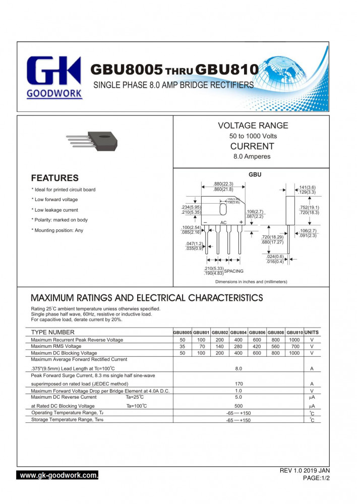 GBU810 datasheet page 1