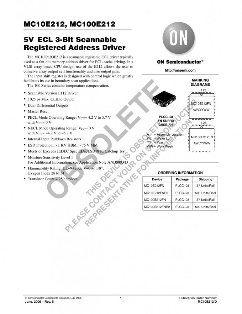 MC10E212FN datasheet page 1