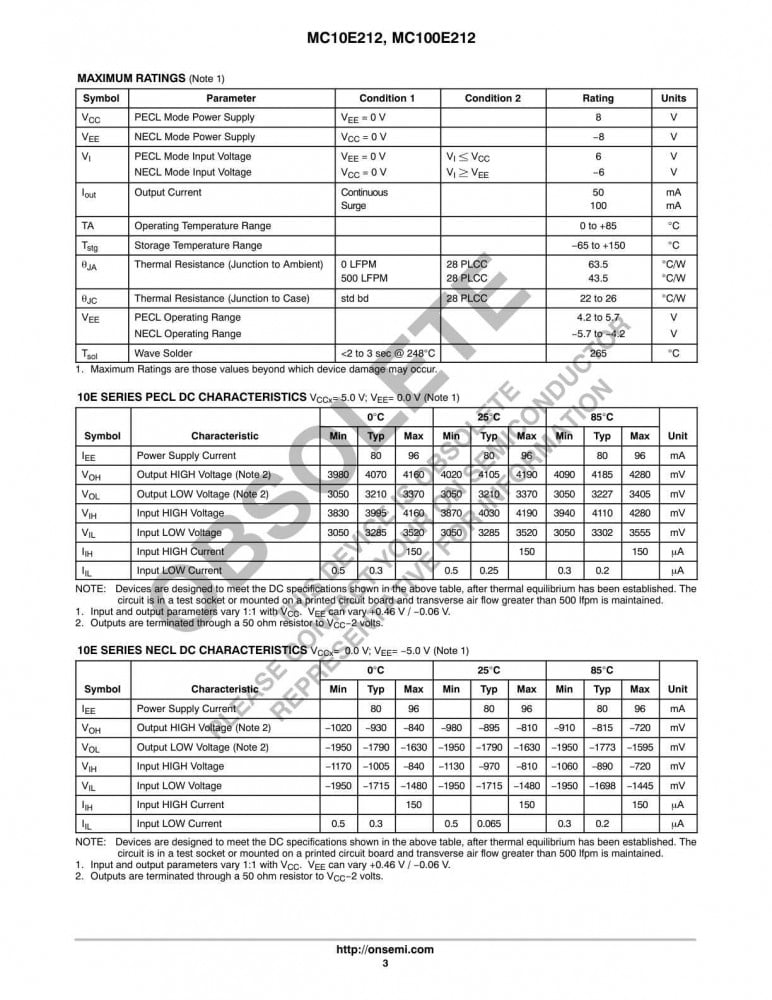 MC10E212FN datasheet page 3