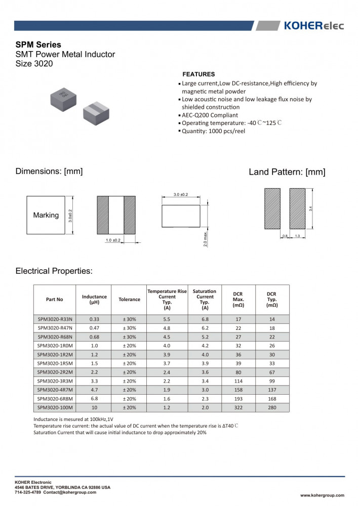 SPM3020 series product and dimensional information