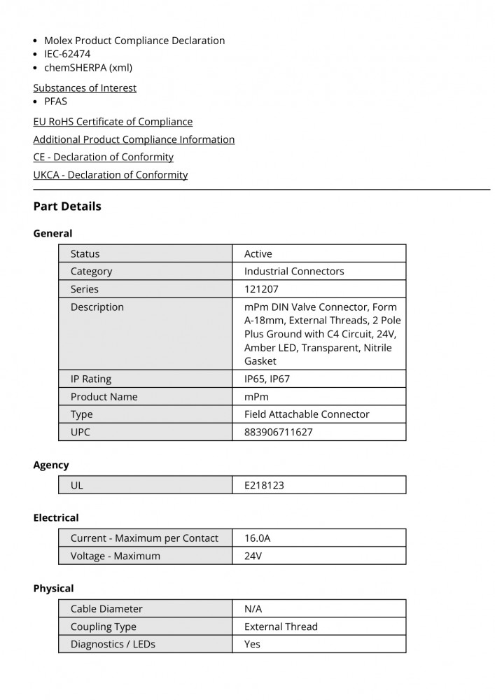 DIN valve connector specification, page preview 2