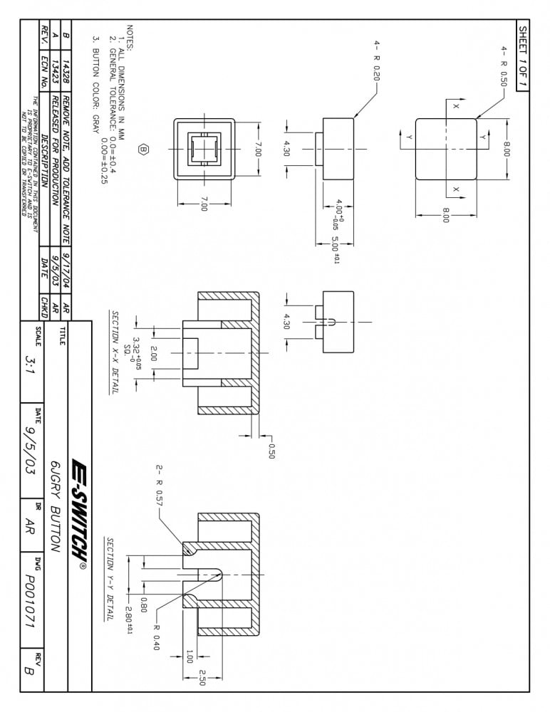 E-Switch 6JGRY technical document page