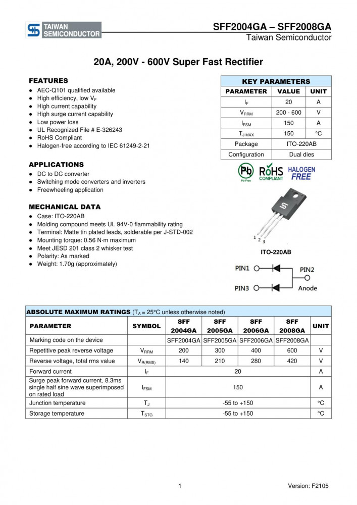 SFF2005GA datasheet page 1