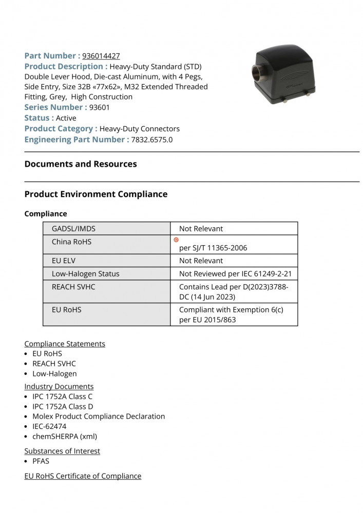 MOLEX 936014427 technical document, page 1