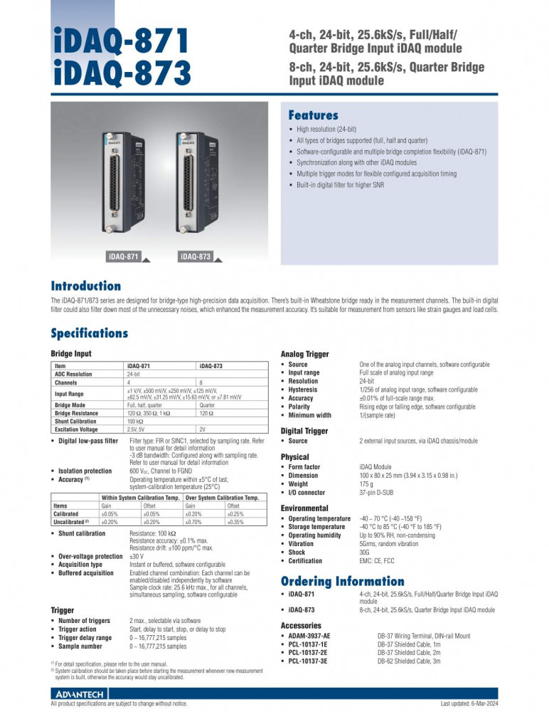 ADVANTECH iDAQ-873 product documentation preview