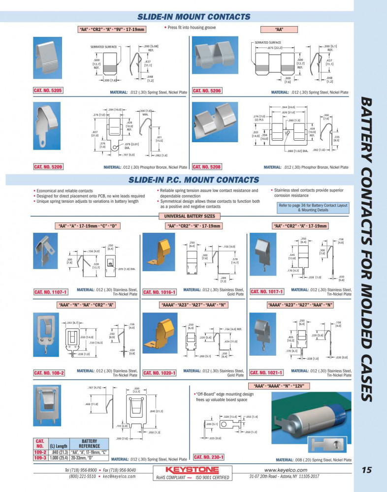 LEA NETWORKS battery contact catalog page