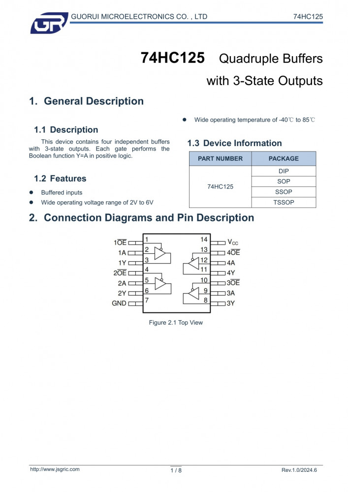 74HC125 datasheet page 1