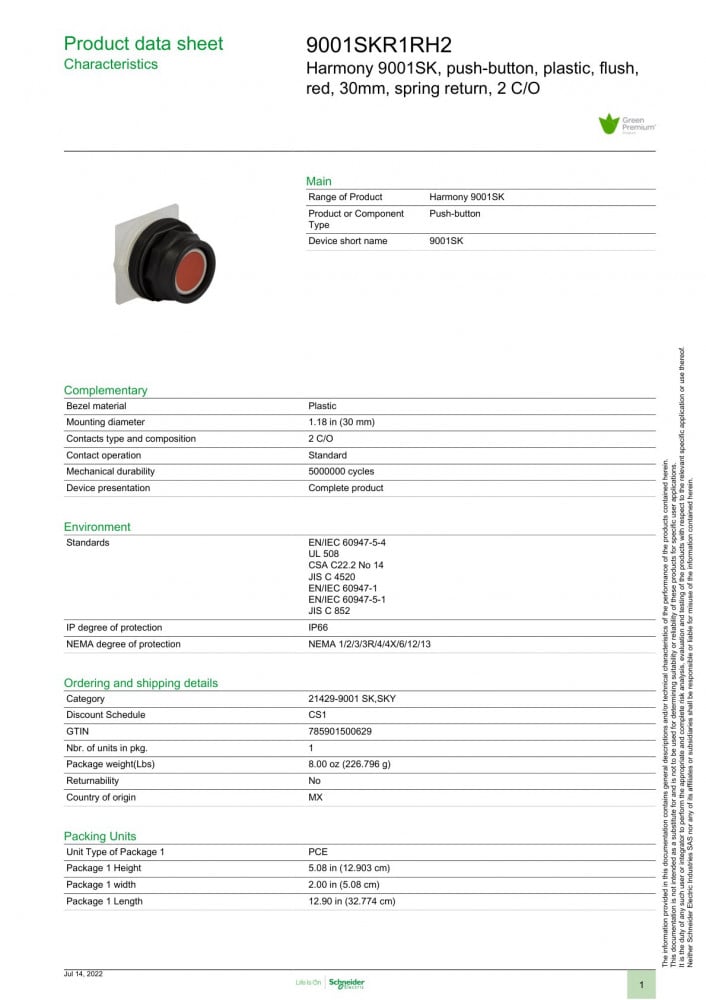 9001SKR1RH2 technical document page 1