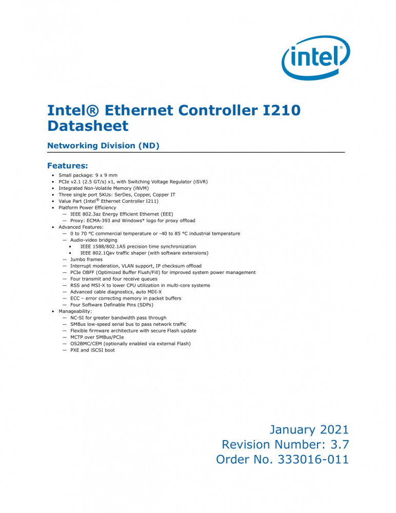 Intel I210 datasheet page 1