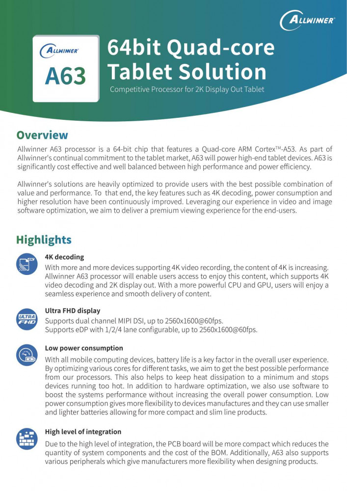 Allwinner A63 technical document page 1