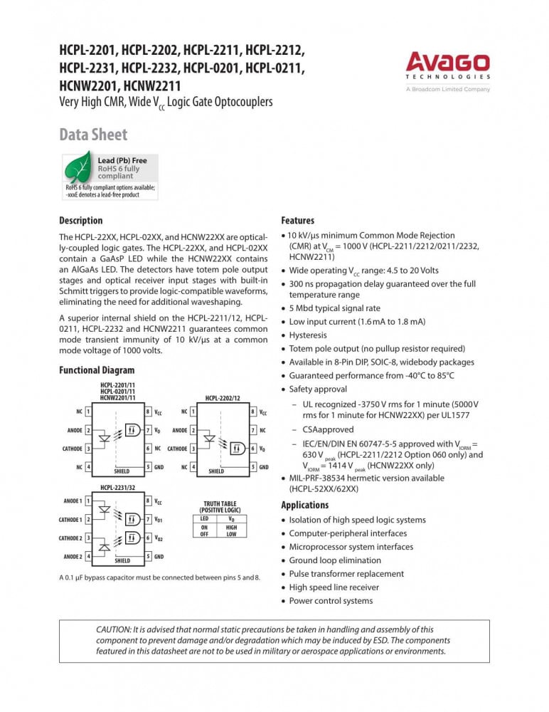 HCPL-0211 datasheet page 1