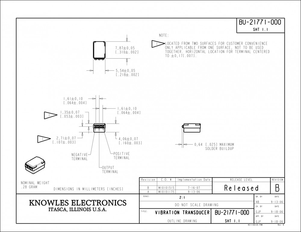 BU-21771-000 vibration transducer outline drawing, sheet 1