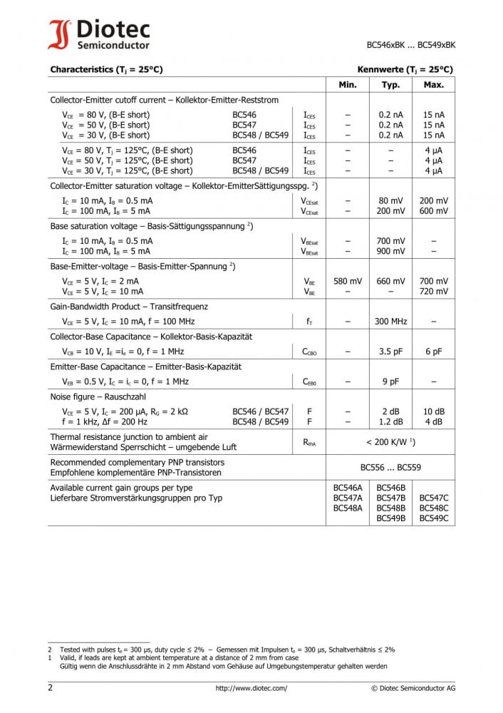 DIOTEC BC547CBK datasheet page 2