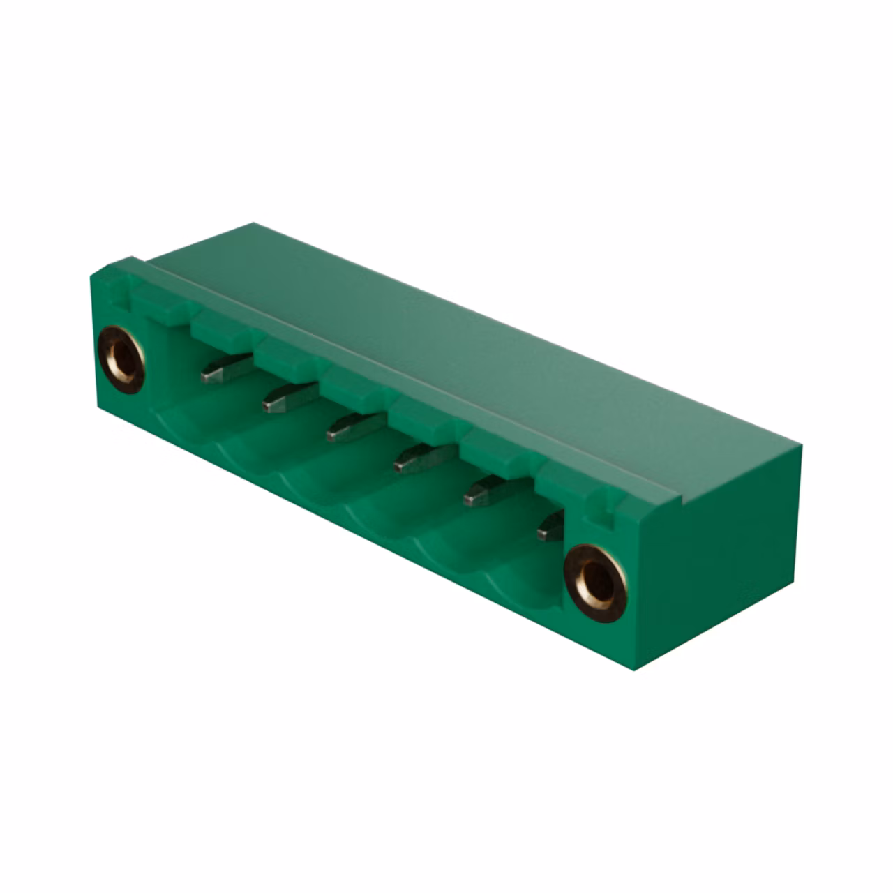 5.00mm Pitch Eurostyle Right-Angle PCB Header, with Threaded Retention Inserts, Green Housing, 6 Circuits for sale