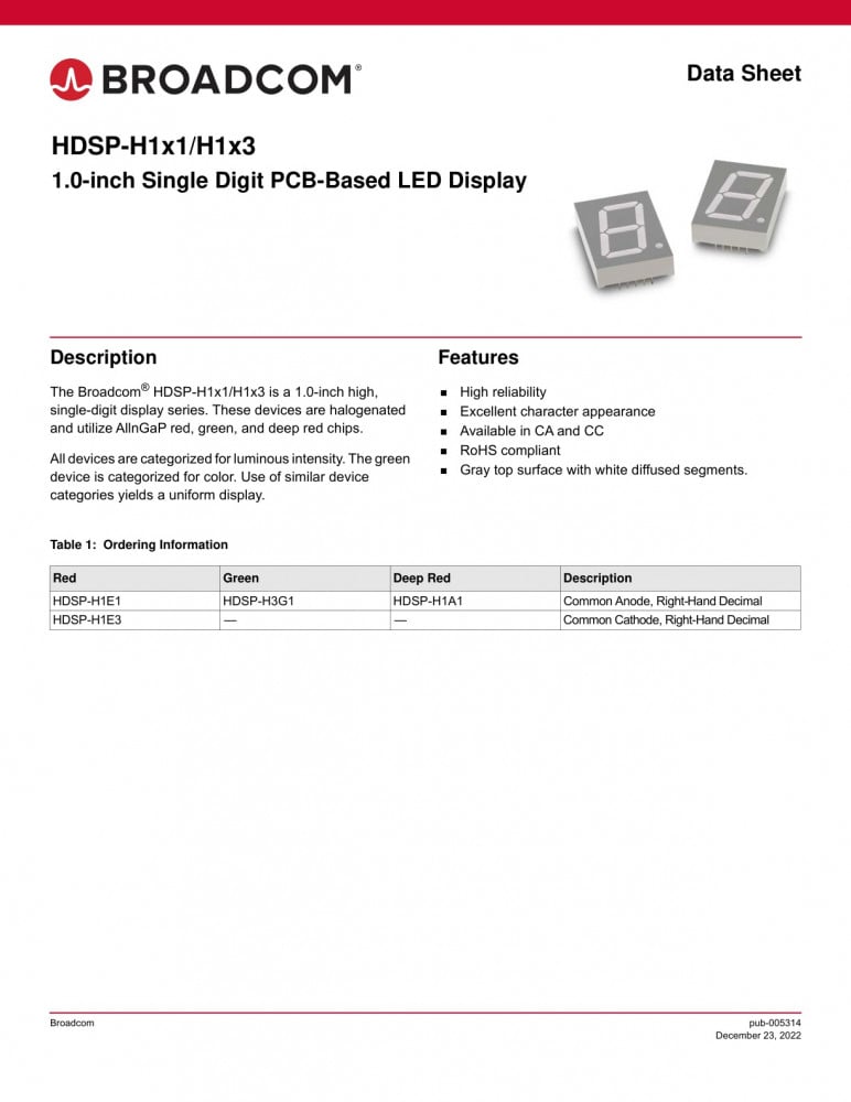 HDSP-H1E1 datasheet page 1