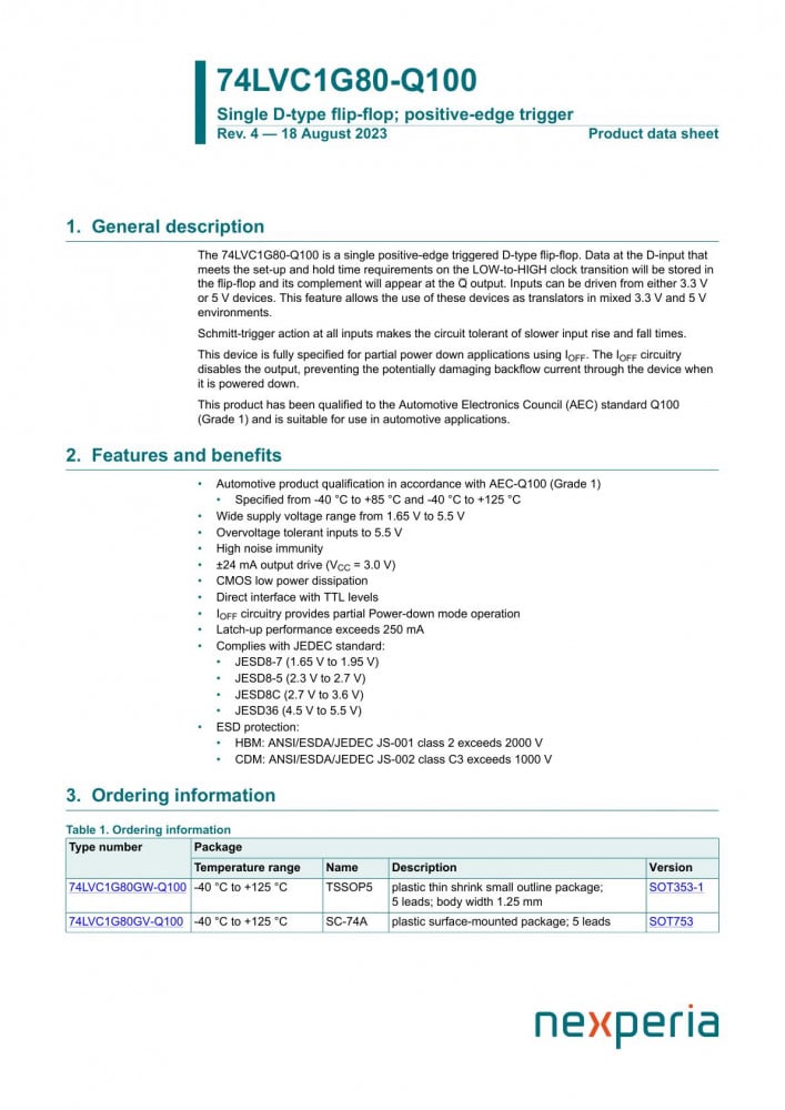 74LVC1G80GW-Q100 datasheet page 1