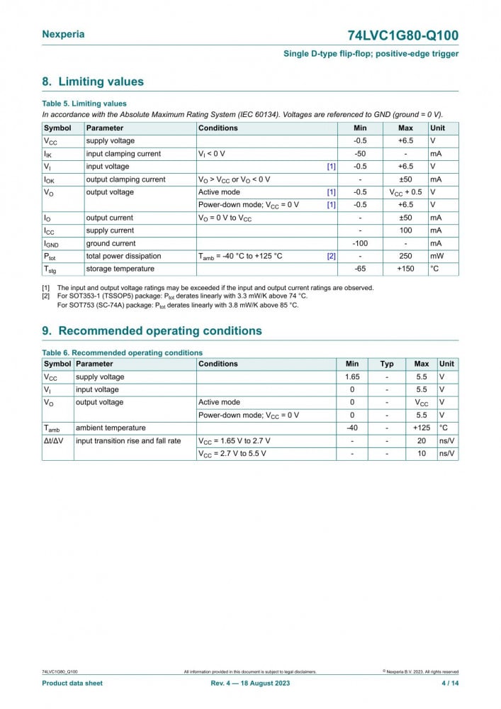 74LVC1G80GW-Q100 datasheet page 4