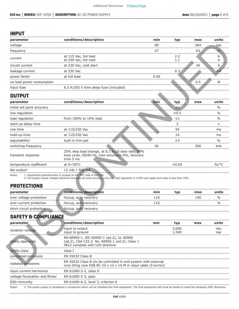 VOF-225A datasheet page 2