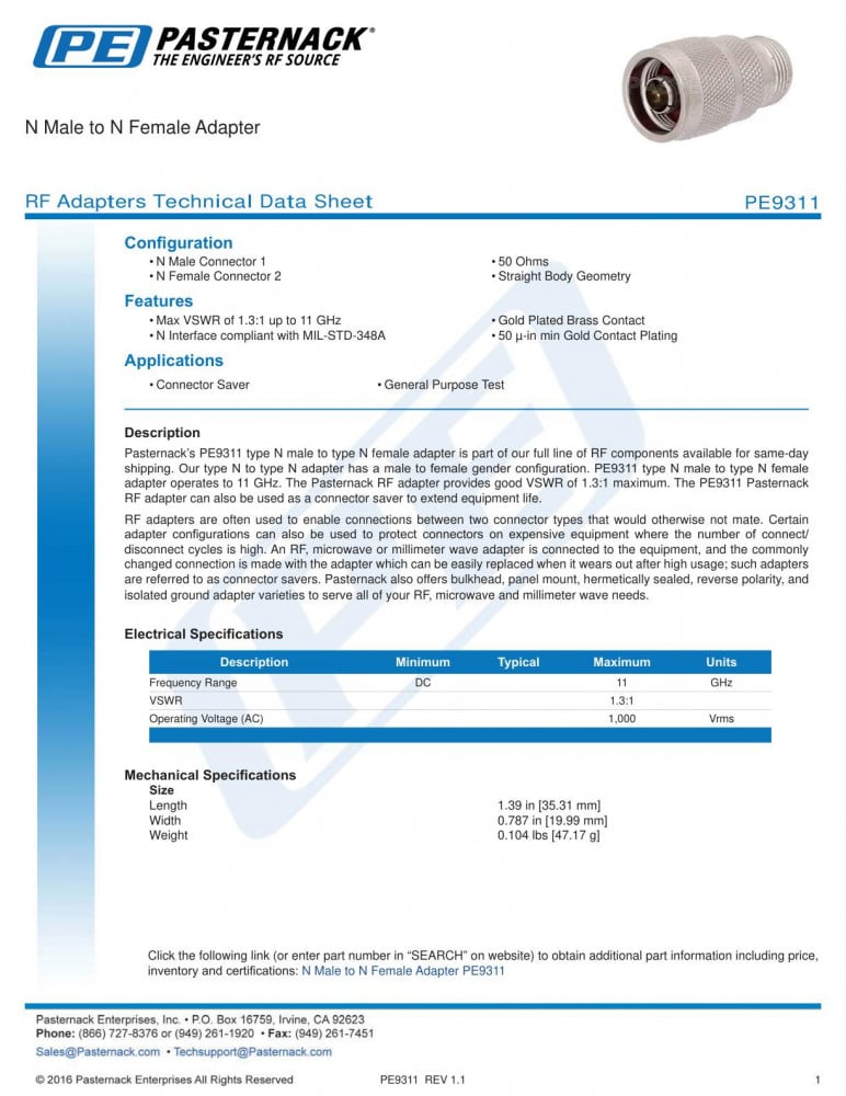PE9311 technical document page 1
