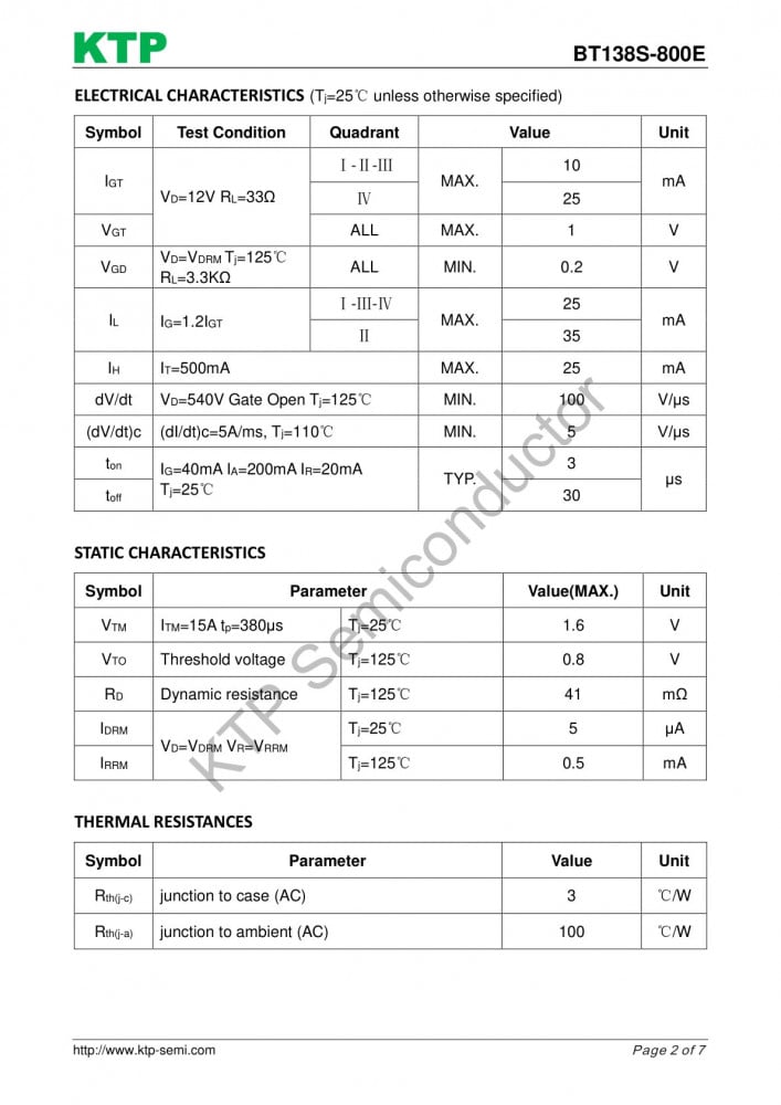 BT138S-800E datasheet page 2