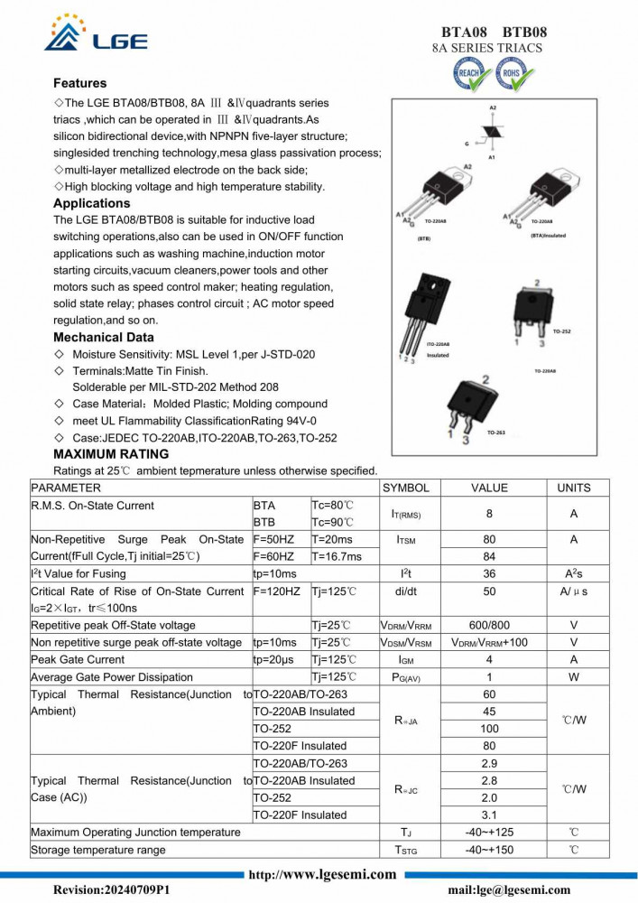 BTA08-600C-LGE datasheet page 1