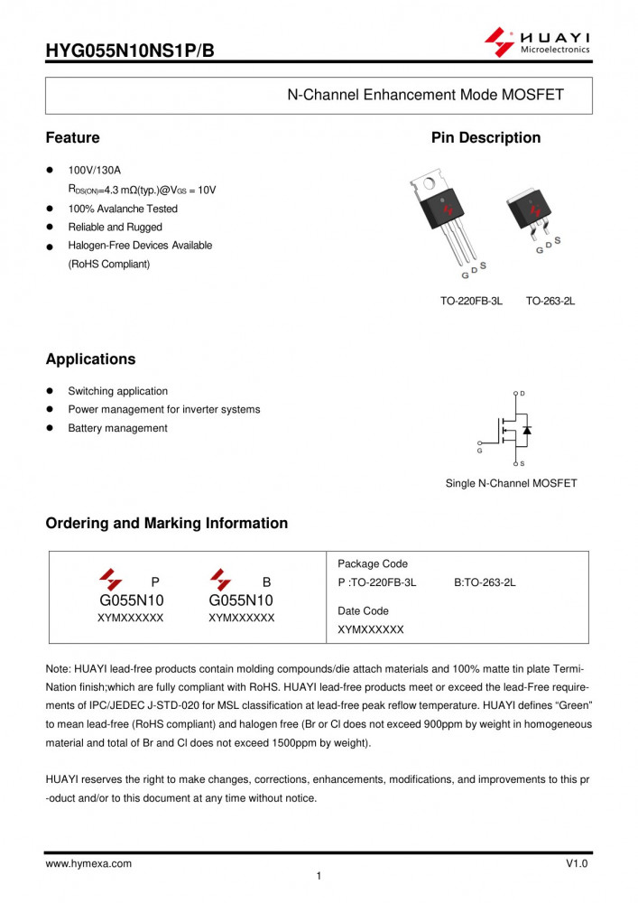 HYG055N10NS1P datasheet page 1