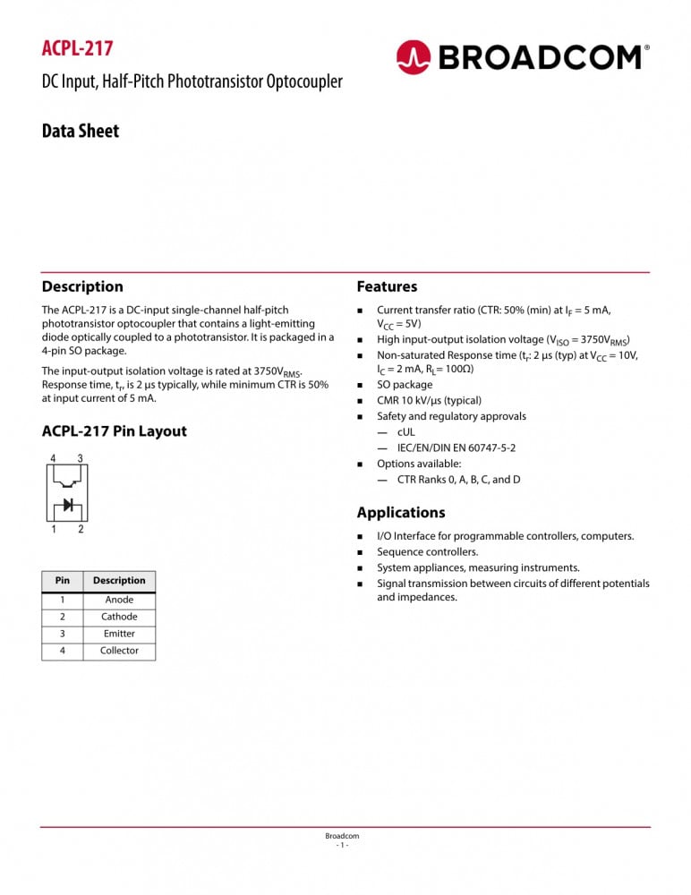 ACPL-217 datasheet page 1