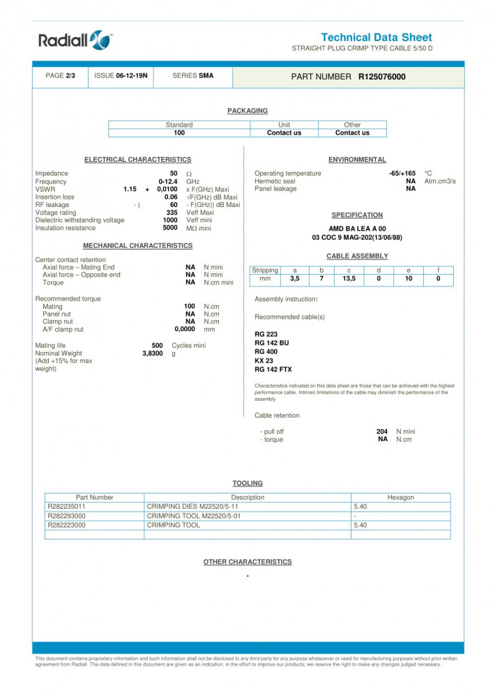 Radiall R125076000 product document, page 2