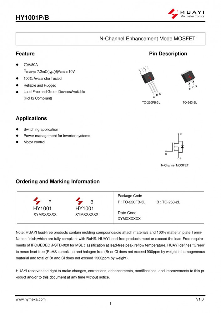 HY1001P datasheet page 1