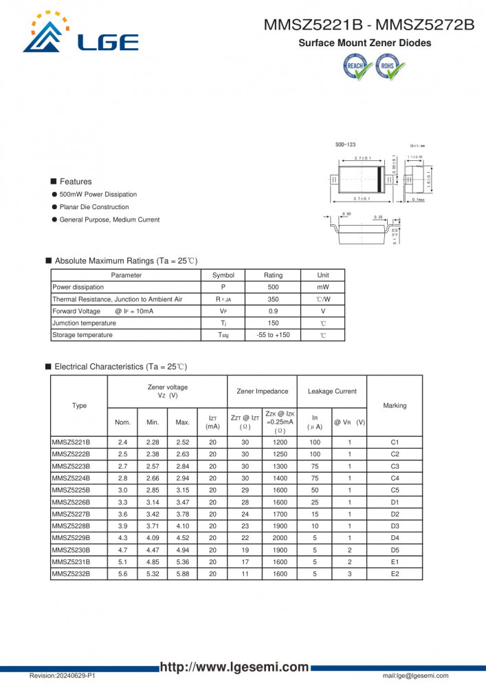 LGE MMSZ5241B datasheet page 1