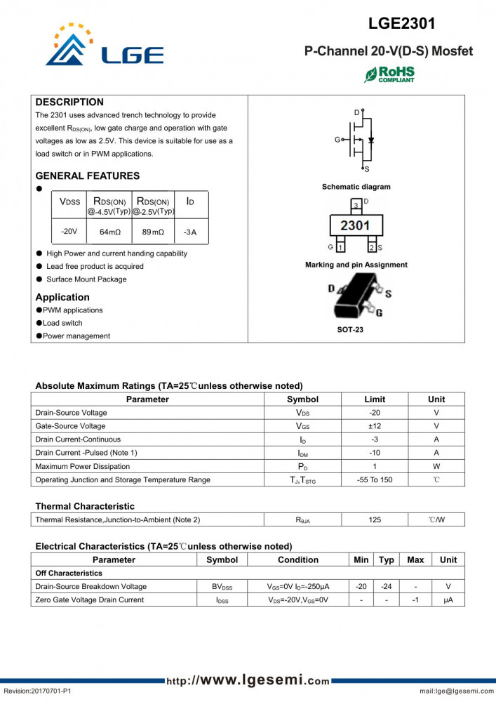 LGE2301 datasheet page 1