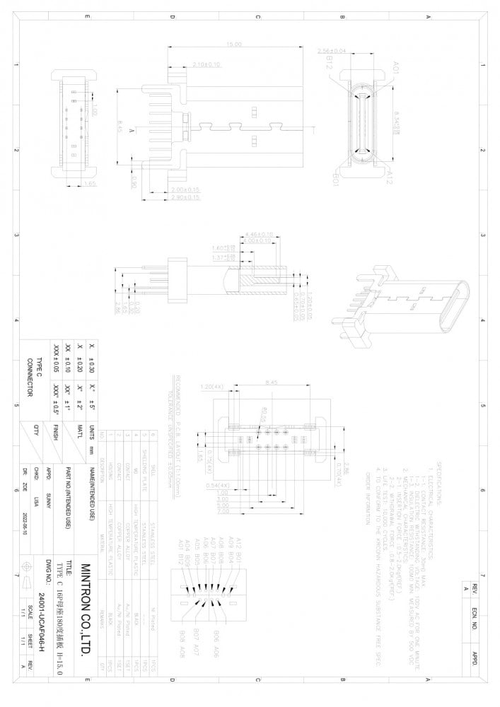MINTRON 24001-UCAF046-H technical document page