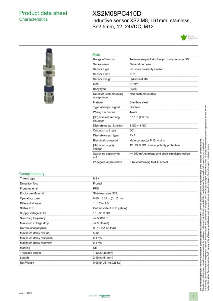 XS2M08PC410D technical document page 1