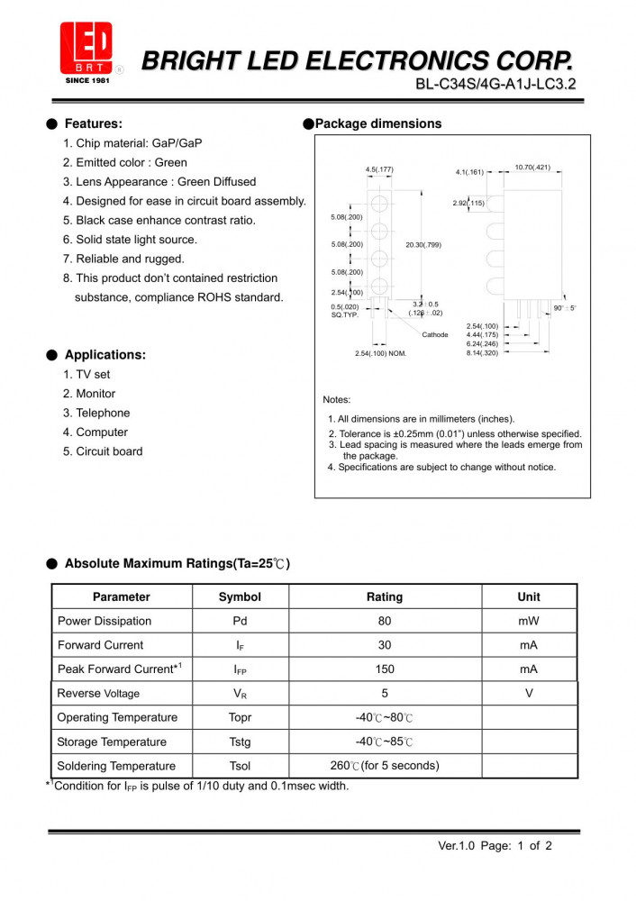 BL-C34S-4G-A1J-LC3.2 datasheet page 1