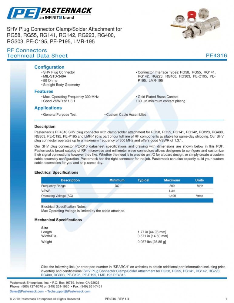 PE4316 datasheet page 1