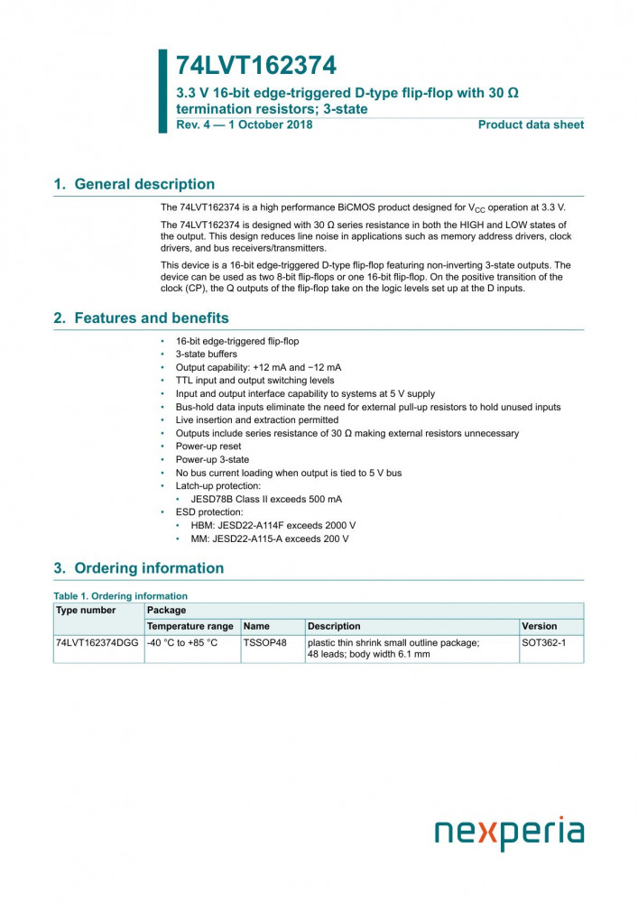 74LVT162374 datasheet page 1