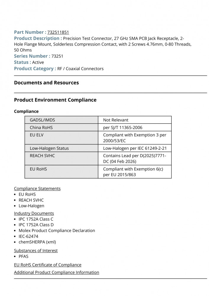 MOLEX 732511851 technical document image, page 1