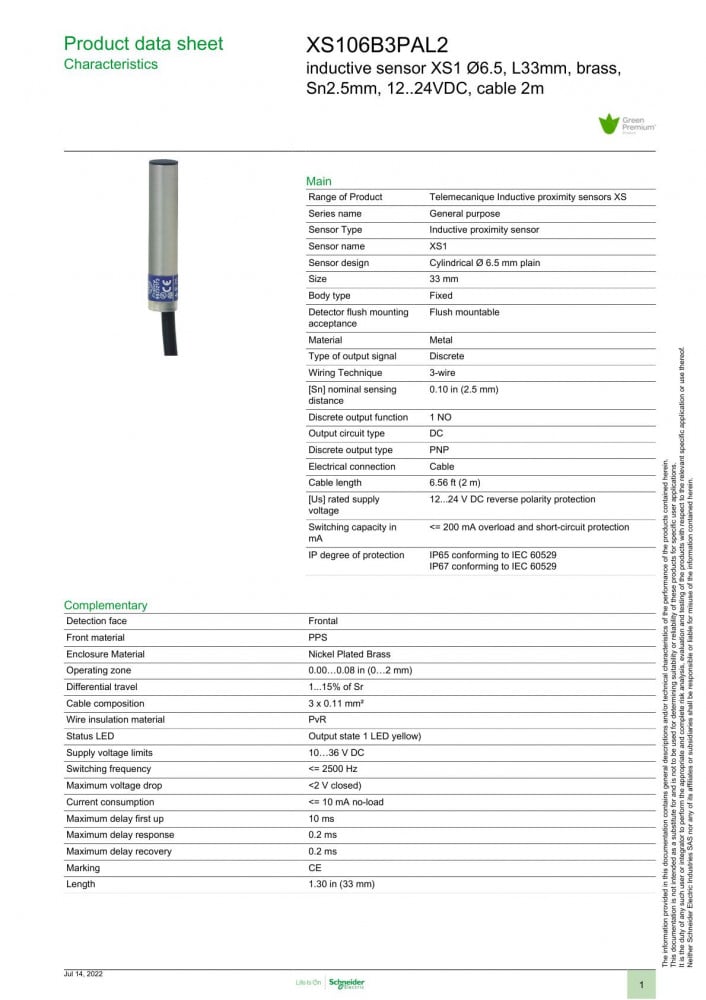 XS106B3PAL2 technical document page 1