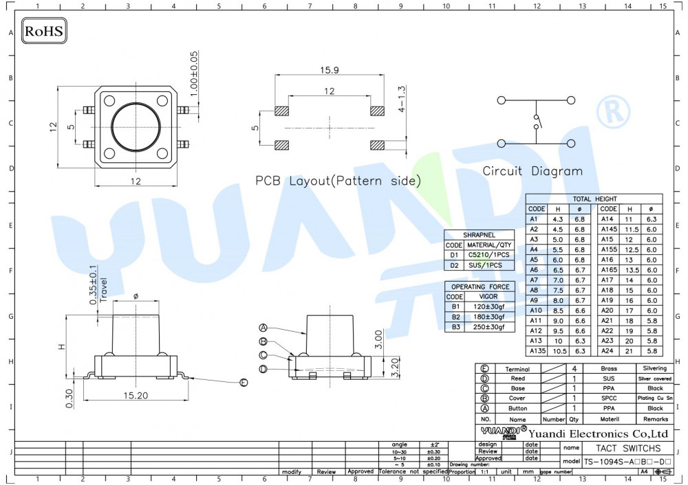 Yuandi TS-1094S-A3B3-D2 technical drawing page 1