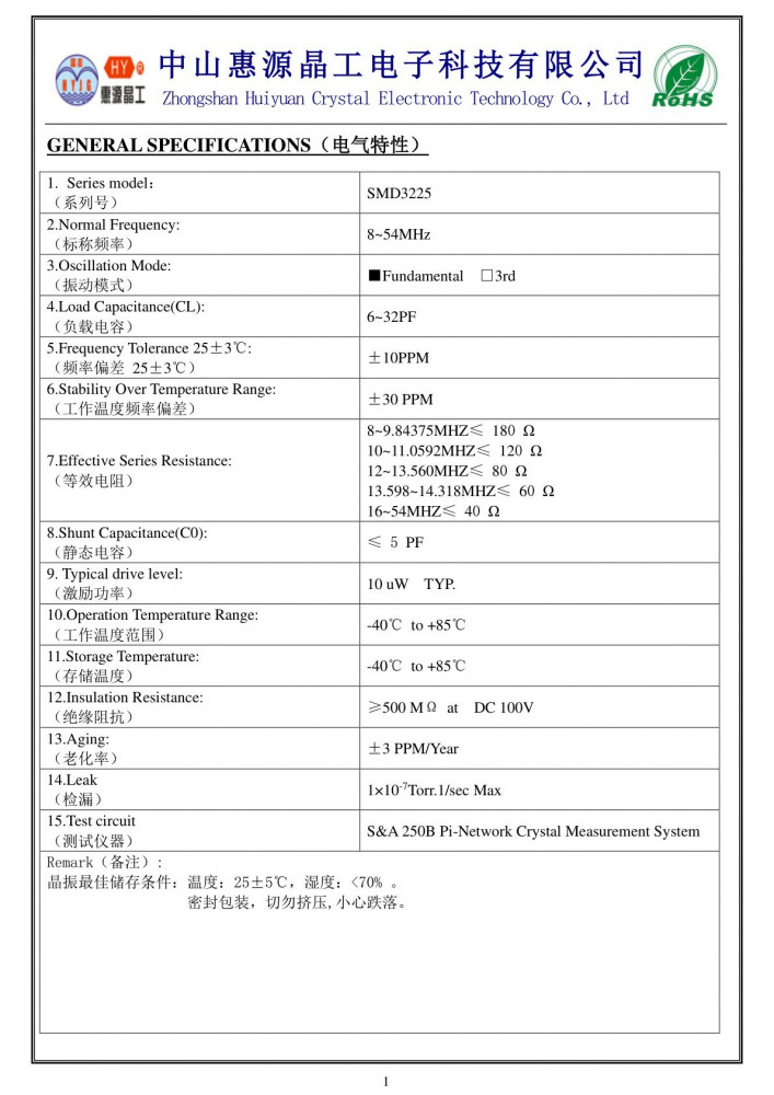 HY25MSMD3225FB1R30 technical document page 1