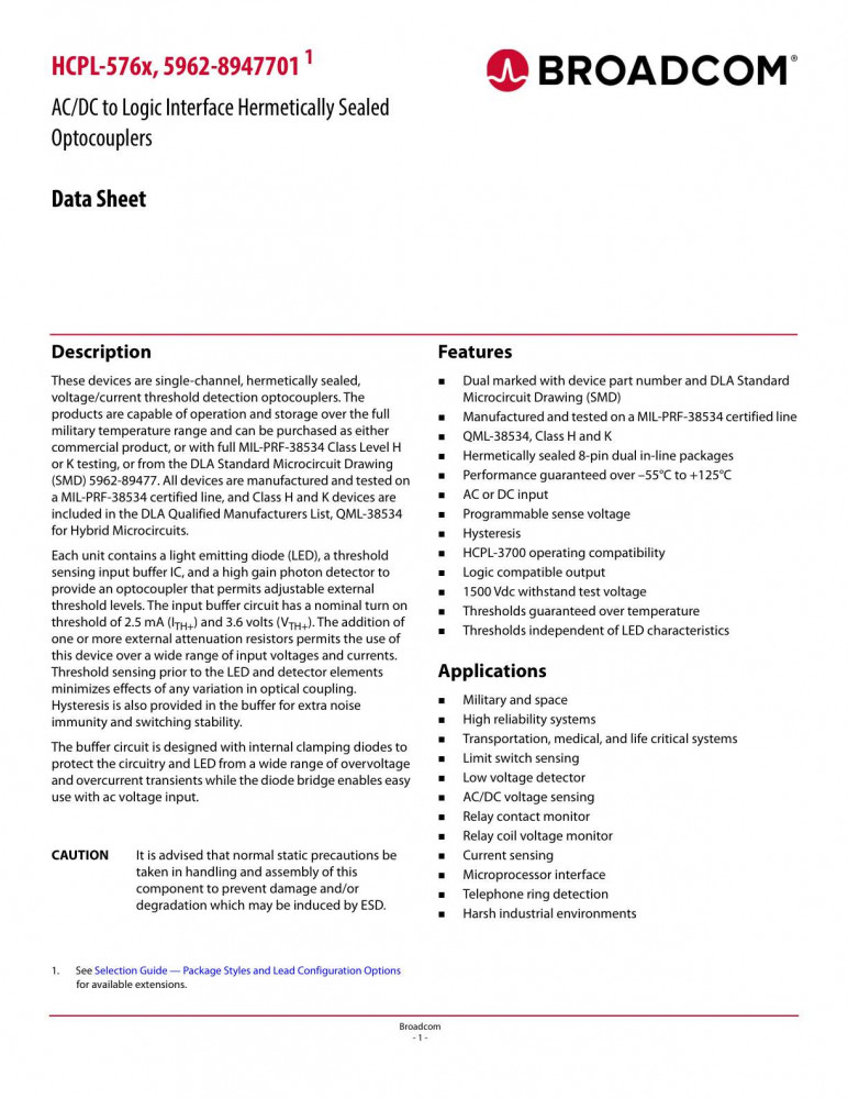 5962-8947702KYC datasheet page 1