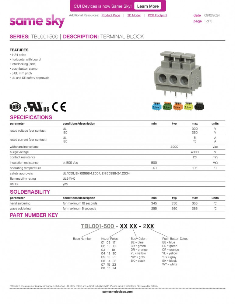 TBL001-500-03GY-2GY datasheet page 1