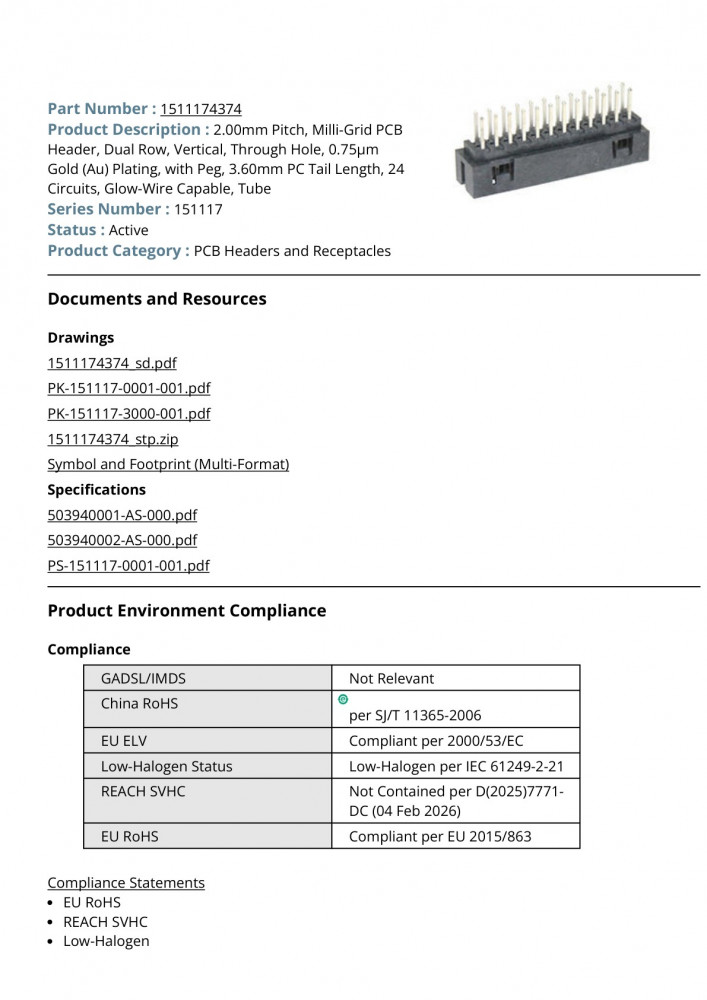 Molex Milli-Grid header product specification page 1