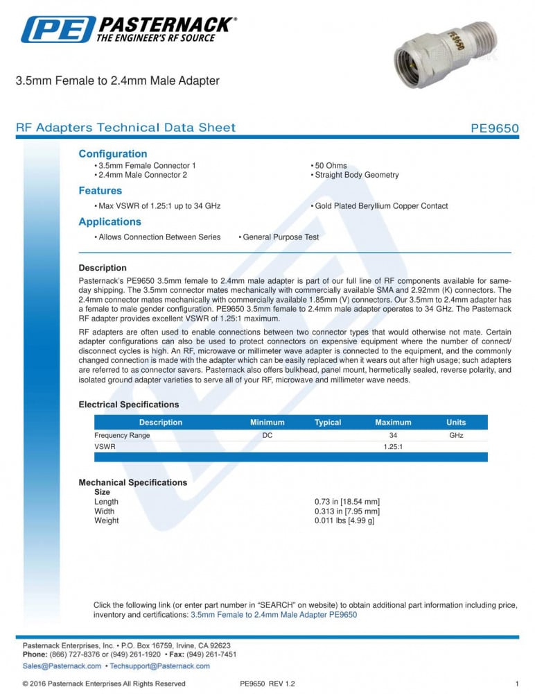 PE9650 datasheet page 1