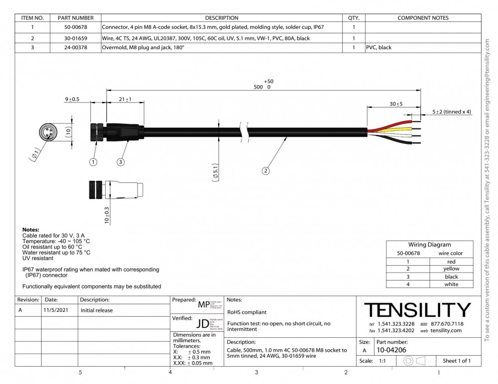 10-04206 cable assembly technical drawing
