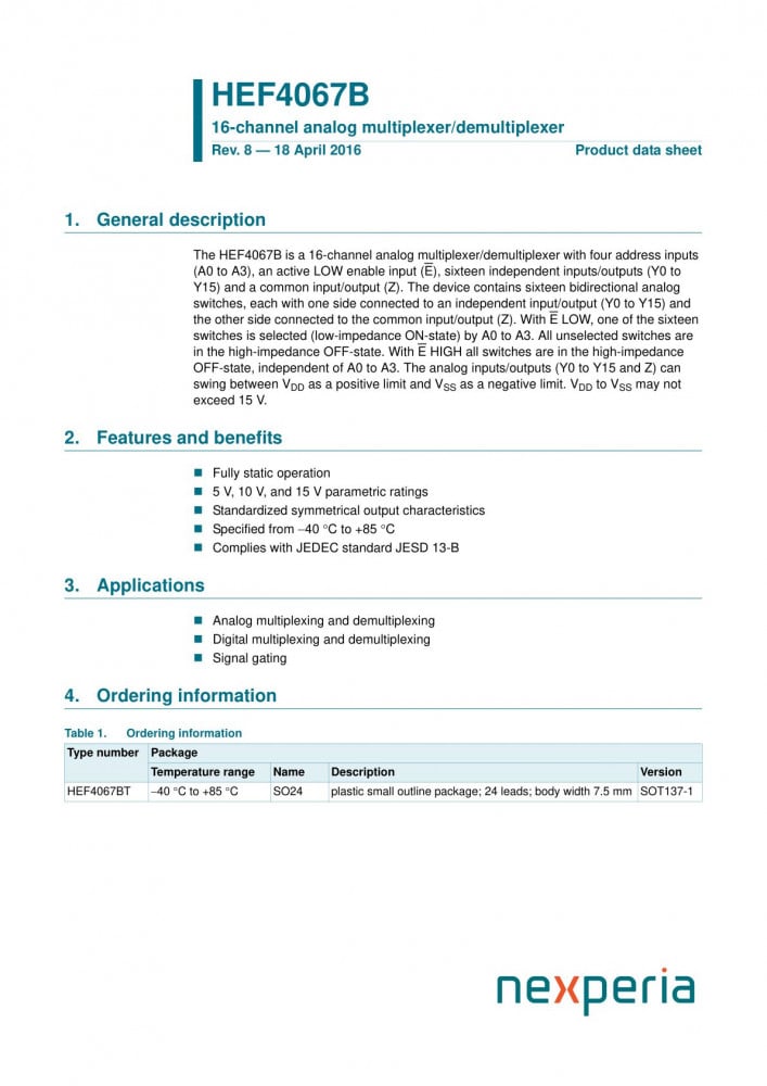 HEF4067BT datasheet page 1