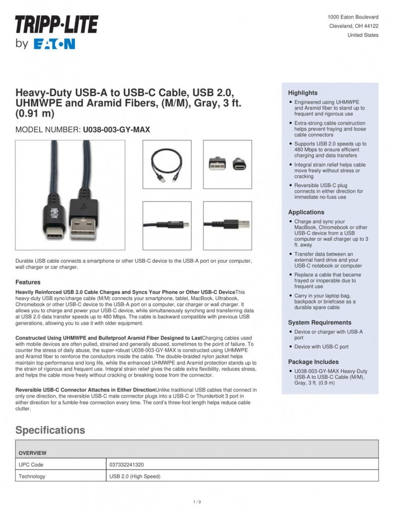 U038-006-GY-MAX technical document page 1