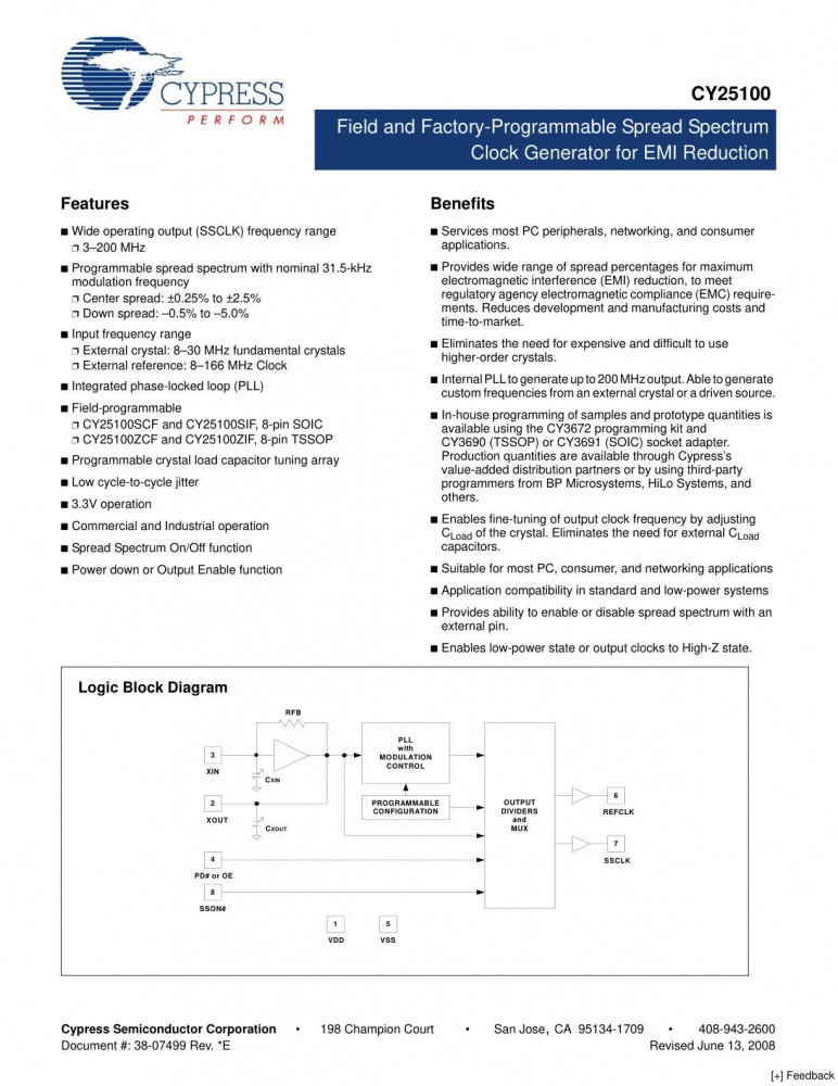 CY25100 datasheet page 1